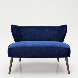 PLAYBOY - Sofa "KELLY", gepolsterter Loveseat mit Rückenlehne, Samtstoff in Blau mit Massivholzfüssen