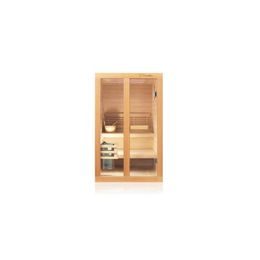 Dewello Finnische Sauna TOFINO 120x140 Kabine aus Hemlock Tannenholz mit 3,5 kW Harvia Ofen, inkl Sauna Set