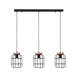 Brilliant Lampe, Gwen Pendelleuchte 3flg Balken antik holz/schwarz korund, Metall/Holz, 3x A60, E27, 40W,Normallampen (nicht enthalten)