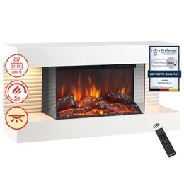 KAMINIO Elektrokamin LIZ - Elektrischer Wandkamin mit Heizung, 3D-Flammeneffekt, LED-Ambilight, Fernbedienung - Weiß