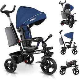 Kidiz&reg; Dreirad 5in1 Kinderdreirad mit Schubstange Lenksystem Stange ab 1 Jahr vorw&auml;rts und R&uuml;ckw&auml;rtsfahrt Jogger , Korb Tasche Getr&auml;nkehalter Sonnendach Gummir&auml;der, Buggy Fahrrad Baby Klappbar