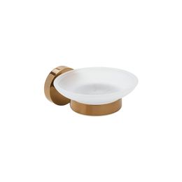 Brillantbad BORAL Seifenablage mit Glasschale Messing Gold Kupfer poliert Milchglas 110x55x105 mm f&uuml;r Bad & K&uuml;che >> zum Bohren oder Kleben*
