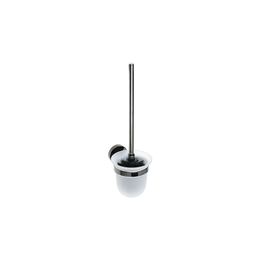 Brillantbad BEMATIT WC-B&uuml;rstengarnitur mit Glasbeh&auml;lter Messing Metallic Grau poliert 95x360x140 mm f&uuml;r Bad & WC >> zum Bohren oder Kleben*