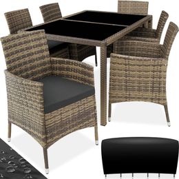 TecTake&reg; Rattan Sitzgruppe, f&uuml;r 6 Personen, UV-best&auml;ndig, inklusive Schutzh&uuml;lle