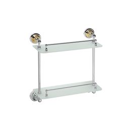 Brillantbad BETRO GOLD Glasablage mit 2 Ablagefl&auml;chen Messing Gold Chrom Glas 400x420x120 mm f&uuml;r Bad & WC >> zum Bohren