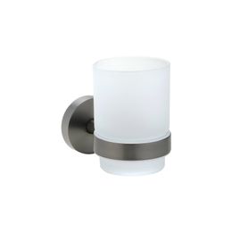 Brillantbad BAPHIT Glashalter mit Glas Messing Metallic Grau matt Milchglas 70x95x105 mm f&uuml;r Bad & K&uuml;che >> zum Bohren oder Kleben*