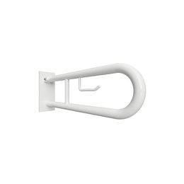 Brillantbad BELP St&uuml;tzklappgriff in U-Form mit Toilettenpapierhalter Eisen Wei&szlig; mit Abdeckung 100x250x766 mm, 120 kg Traglast f&uuml;r Bad & WC >> zum Bohren