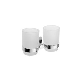 Brillantbad META Doppelglashalter Glas Messing Chrom poliert 160x95x90 mm f&uuml;r Bad & WC >> zum Bohren oder Kleben*