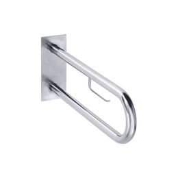 Brillantbad BELP St&uuml;tzgriff mit Toilettenpapierhalter & Abdeckung Edelstahl geb&uuml;rstet 616x100x250 mm, 120 kg Traglast f&uuml;r Bad & WC >> zum Bohren