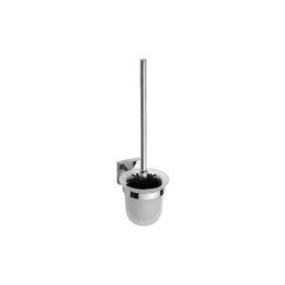 Brillantbad META WC-B&uuml;rstengarnitur mit Glasbeh&auml;lter schwarze B&uuml;rste Messing Chrom poliert 655x55x215 mm f&uuml;r Bad & WC >> zum Bohren oder Kleben*