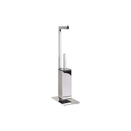 Brillantbad META WC-B&uuml;rstengarnitur mit Papierrollenhalter Messing Chrom 255x150x710 mm f&uuml;r Bad & WC >> Freistehend anwendbar