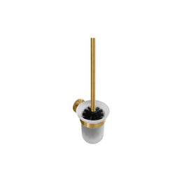 Brillantbad BABLO WC-B&uuml;rstengarnitur Messing Gold matt Milchglas 140x95x370 mm f&uuml;r Bad & WC >> zum Bohren oder Kleben*