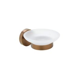 Brillantbad BAMBER Seifenablage mit Glasschale Messing Gold Kupfer matt Milchglas 110x55x105 mm f&uuml;r Bad & K&uuml;che >> zum Bohren oder Kleben*
