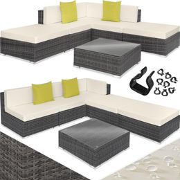 TecTake&reg; Aluminium Rattan Lounge, wetterfest und UV-best&auml;ndig, 2 extra Kissen, mit Sicherheitsglasplatte