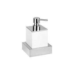 Brillantbad MAXIMA Seifenspender Polyresin Messing Chrom Wei&szlig; 115x160x95 mm, 200 ml f&uuml;r Bad & K&uuml;che >> zum Bohren