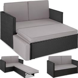 TecTake&reg; Rattan Lounge, 2-Sitzer, UV-best&auml;ndig, Hocker mit klappbarer St&uuml;tze