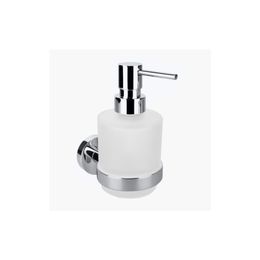 Brillantbad BOMEGA Glasseifenspender Messing Chrom poliert Milchglas 75x145x100 mm, 200 ml f&uuml;r Bad & K&uuml;che >> zum Bohren oder Kleben*