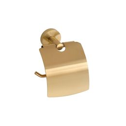 Brillantbad BABLO Papierrollenhalter mit Deckel Messing Gold matt 80x140x155 mm f&uuml;r Bad & WC >> zum Bohren oder Kleben*