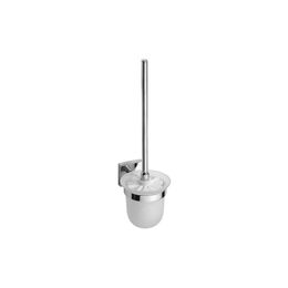 Brillantbad META WC-B&uuml;rstengarnitur mit Glasbeh&auml;lter wei&szlig;e B&uuml;rste Messing Chrom poliert 655x55x215 mm f&uuml;r Bad & WC >> zum Bohren oder Kleben*