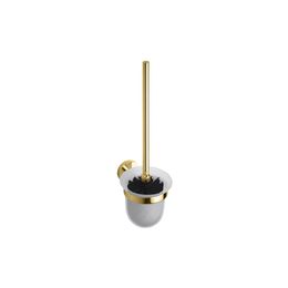 Brillantbad BILLO WC-B&uuml;rstengarnitur Messing Gold poliert Milchglas 140x95x370 mm f&uuml;r Bad & WC >> zum Bohren oder Kleben*