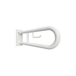Brillantbad BELP St&uuml;tzklappgriff in U-Form mit Toilettenpapierhalter Eisen Wei&szlig; mit Abdeckung 100x250x866 mm, 120 kg Traglast f&uuml;r Bad & WC >> zum Bohren