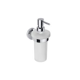 Brillantbad BOMEGA Glasseifenspender Messing Chrom poliert Milchglas 80x190x133 mm, 230 ml f&uuml;r Bad & K&uuml;che >> zum Bohren oder Kleben*