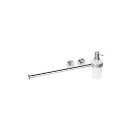 Brillantbad BOMEGA K&uuml;chenrollenhalter mit Seifenspender Messing Chrom poliert 455x180x115 mm, 230 ml f&uuml;r Bad & K&uuml;che >> zum Bohren oder Kleben*