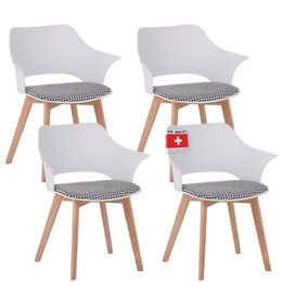 ALBATROS Esszimmerst&uuml;hle 4er Set AALBORG, Wei&szlig; - Beine aus Buche Massiv-Holz, Skandinavisches Retro-Design, bequemer Schalenstuhl - Eleganter K&uuml;chenstuhl, Stuhl Esszimmer f&uuml;r Esstisch