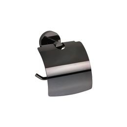 Brillantbad BEMATIT Papierrollenhalter mit Deckel Messing Metallic Grau poliert 140x155x80 mm f&uuml;r Bad & WC >> zum Bohren oder Kleben*