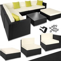 TecTake&reg; Aluminium Rattan Lounge, wetterfest und UV-best&auml;ndig, 4 extra Kissen und UV-best&auml;ndig, mit Sicherheitsglasplatte