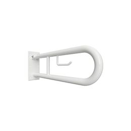 Brillantbad BELP St&uuml;tzklappgriff in U-Form mit Toilettenpapierhalter Eisen Wei&szlig; 100x250x629 mm, 120 kg Traglast f&uuml;r Bad & WC >> zum Bohren