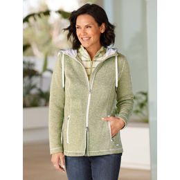 Strickfleecejacke Casual Looks, Damen, Gr. 38, grün (schilf, ecru, meliert), 100% Polyester, meliert, Langarm, Jacken