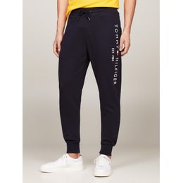 Sweathose Tommy Hilfiger "BASIC BRANDED SWEATPANTS" Gr. L, N-Gr, blau (marine), Herren, Web, Obermaterial: 100% Baumwolle, unifarben, bestickt, Hosen, mit großem Tommy Hilfiger Schriftzug