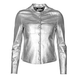 Lederjacke Maze "42020139", Damen, Gr. M, weiß (silber), 100% Leder, Lamm/ Futter: 100% Baumwolle/ Ärmelfutter: 100% Baumwolle, ohne Bündchen, Jacken