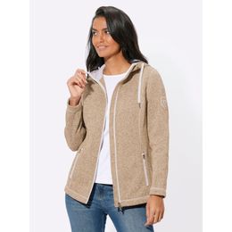 Strickfleecejacke Casual Looks, Damen, Gr. 38, braun (camel, ecru, meliert), 100% Polyester, meliert, Langarm, Jacken