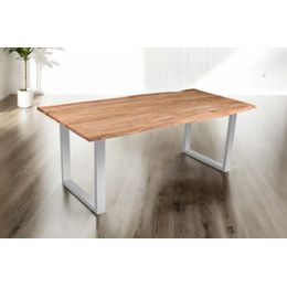 Esstisch Baumkante Akazie massiv eichenfarben 200 x 100 cm U-Gestell silber DEREK
