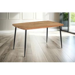 Esstisch Gerade Kante 140 x 80 cm Akazie massiv naturfarben Metallgestell Schwarz IRENE