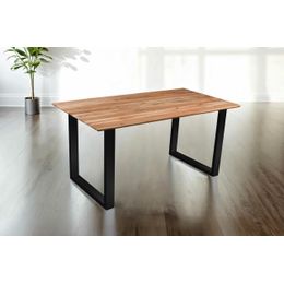 Esstisch 180x90 cm Akazie massiv eichenfarben schweizer Kante U-Gestell schwarz DEAN