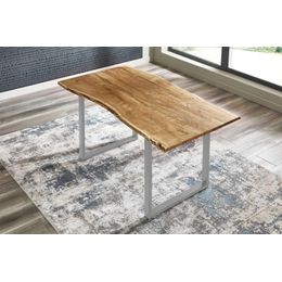 Esstisch Baumkante massiv Akazie Natur 130 x 75 silber BILLY