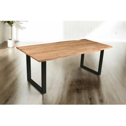 Esstisch Baumkante Akazie massiv eichenfarben 200 x 100 cm U-Gestell schwarz DEREK