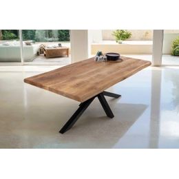 B-Ware Esstisch Baumkante 180 x 90 cm Mangoholz Rough Spider-Gestell schwarz CALI
