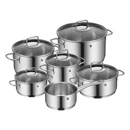 Topf-Set WMF "Astoria", silber (edelstahlfarben), Töpfe, 11-teilig, hochglanzpoliert, mit Schüttrand, TransTherm-Allherdboden