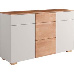 Sideboard Home Affaire "Citra teilmassiv", grau (kernbuche und grau), B:135cm H:80cm T:40cm, Massivholz, FSC-zertifizierter Holzwerkstoff, Sideboards, Breite 135cm,moderne grifflose Optik mit push to open Funktion