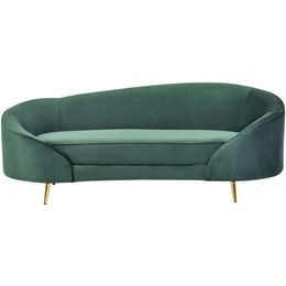 Beliani Sofa Grün Samtstoff 3-Sitzer Oval Gebogen Dicke Polsterung mit Metallfüßen Gold Freistehend Retro Glamourös für Wohnzimmer Salon Flur Diele