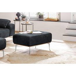 Polsterhocker W.Schillig "run", schwarz (nachtschwarz z73), B:75cm H:46cm T:60cm, Longlife Xtra-Leder Z73: Naturwalkleder der Luxusklasse aus den erlesensten Rohh&auml;uten. Hautst&auml;rke 1, 1 &ndash; 1, 3 mm;ROHLEDER Chenille-Flachgewebe Q2 W77 (68% Polyacryl, 32% Polyester);Stoff S37 (100% Polyester), Hocker, Polsterhocker, mit elegantem Holzsockel, F&uuml;&szlig;e in Chrom gl&auml;nzend, Breite 75 cm