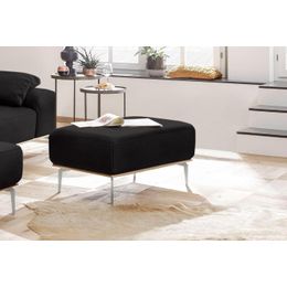 Polsterhocker W.Schillig "run", schwarz (midnight w82), B:75cm H:46cm T:60cm, Flachgewebe W82 Q2 (74% Polyacryl, 26% Polyester), Hocker, Polsterhocker, mit elegantem Holzsockel, F&uuml;&szlig;e in Chrom gl&auml;nzend, Breite 75 cm