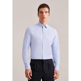 Businesshemd Seidensticker, Herren, Gr. S (37), normale Ärmellängen, blau (mittelblau), 100% Baumwolle, unifarben, Strukturmuster, skinny fit, Langarm 2-Knopf-Manschette, Hemden, X-Slim Kentkragen Struktur