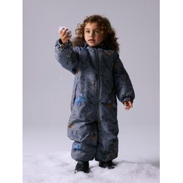 Overall name it "NMMSNOW10 SUIT AOP FO NOOS", Jungen, Gr. 104, N-Gr, grau (mockingbird), Fleece, Obermaterial: 100% Polyester, bedruckt, casual, regular fit, Langarm, Overalls