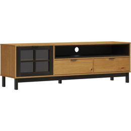 vidaXL - TV-Schrank mit Glastür flam 158x40x50 cm Massivholz Kiefer