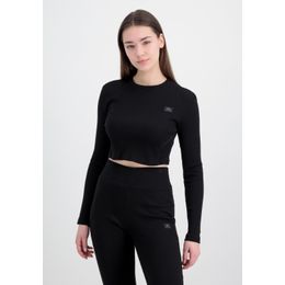 Longsleeve Alpha Industries "Alpha Industries Women - Longsleeves X-Fit Rib LS C Women" Gr. L, schwarz, Damen, Shell: 50% CO, 50% Polyester, Shirts